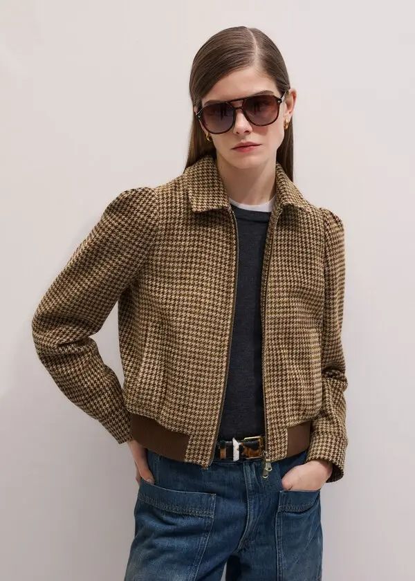 ME+EM Houndstooth Wool Blend Bomber Jacket