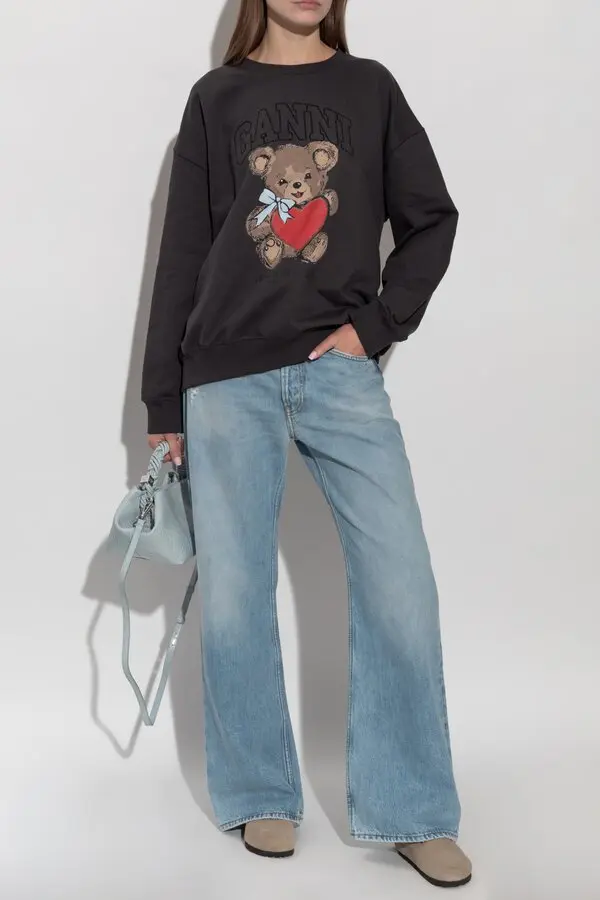 GANNI Sweatshirt With Print And Sequins - Grey