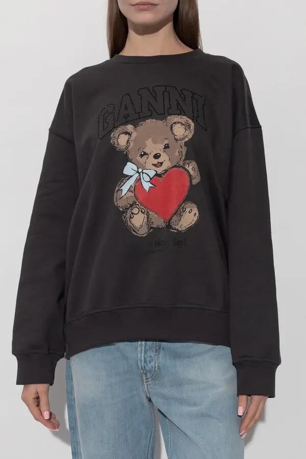 GANNI Sweatshirt With Print And Sequins - Grey