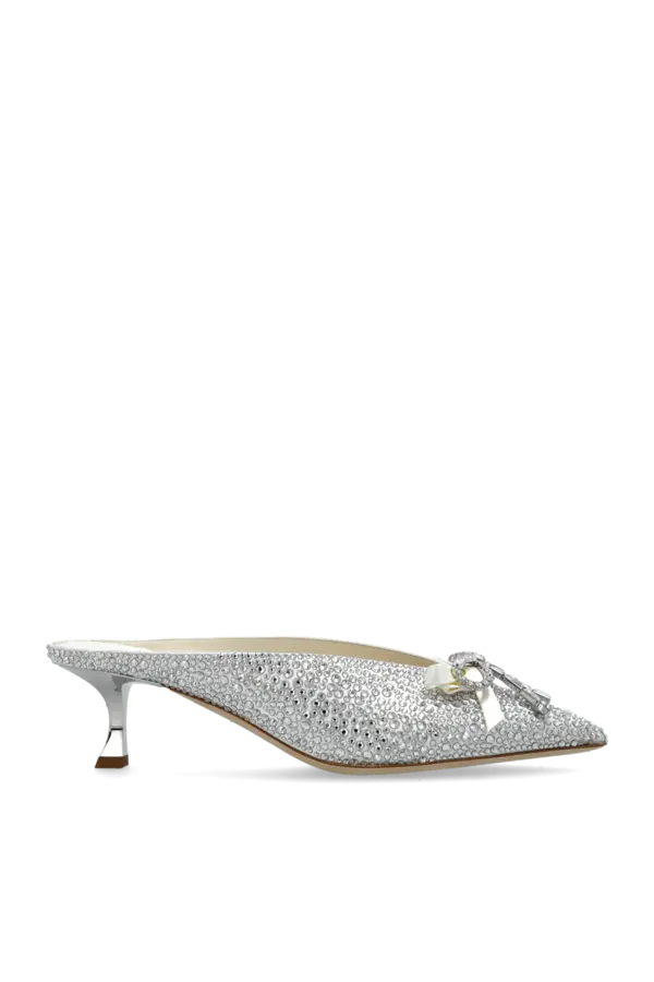 JIMMY CHOO Heeled Mules With Crystal Embellishments - Silver