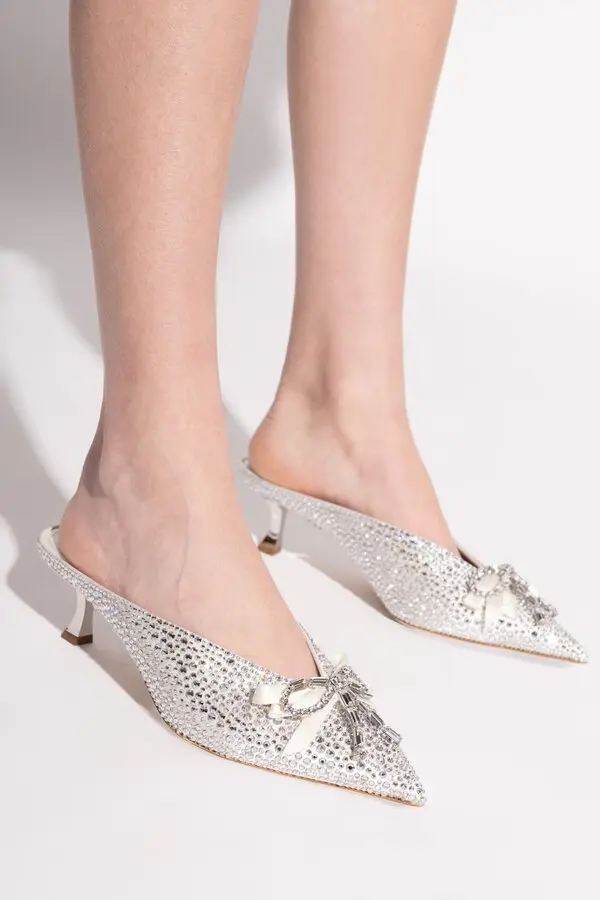 JIMMY CHOO Heeled Mules With Crystal Embellishments - Silver