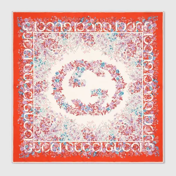 Gucci Printed Silk Twill Carr - Orange