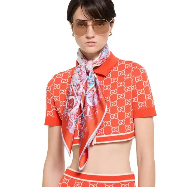 Gucci Printed Silk Twill Carr - Orange