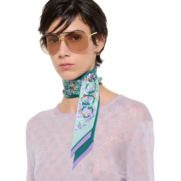 Gucci Printed Silk Twill Ribbon Silk - Green