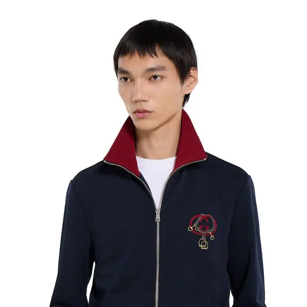 Gucci Technical Jersey Zip Jacket With Embroidery