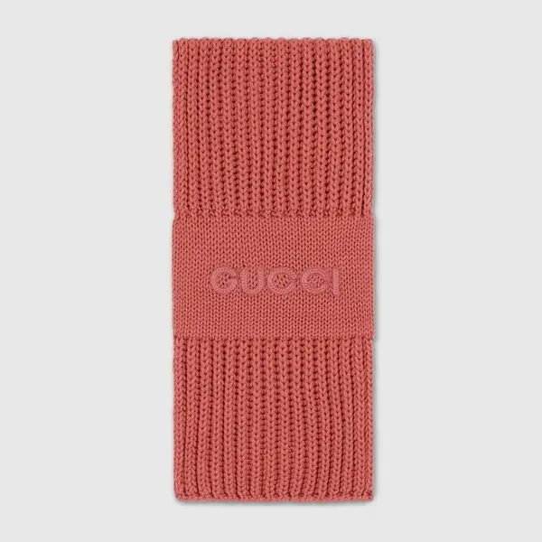 Gucci Wool Cashmere Scarf With Embroidery - Pink