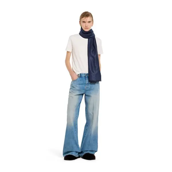 Gucci Gg Silk Wool Lamé Shawl - Blue