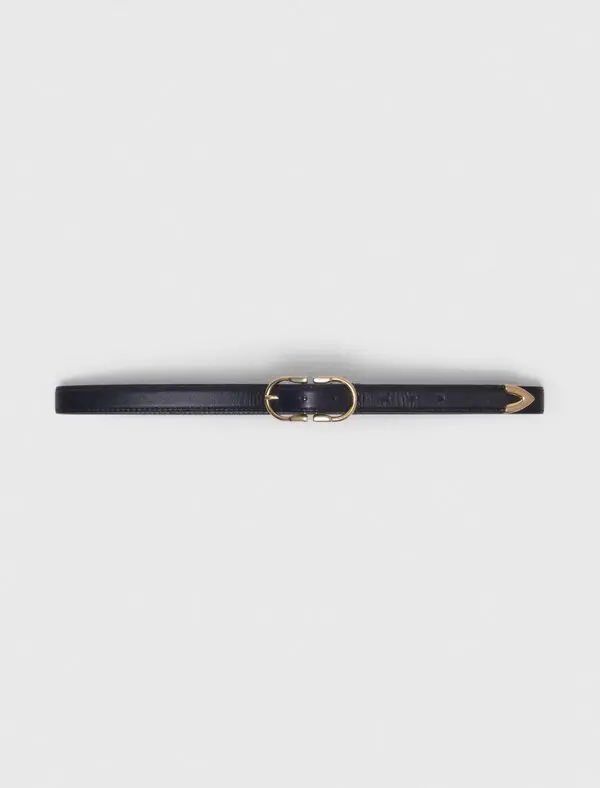Maje Leather Belt With Gold Buckle And Metal Tip - Black