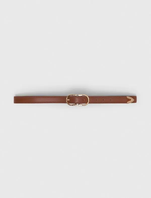 Maje Leather Belt With Gold Buckle And Metal Tip - Camel