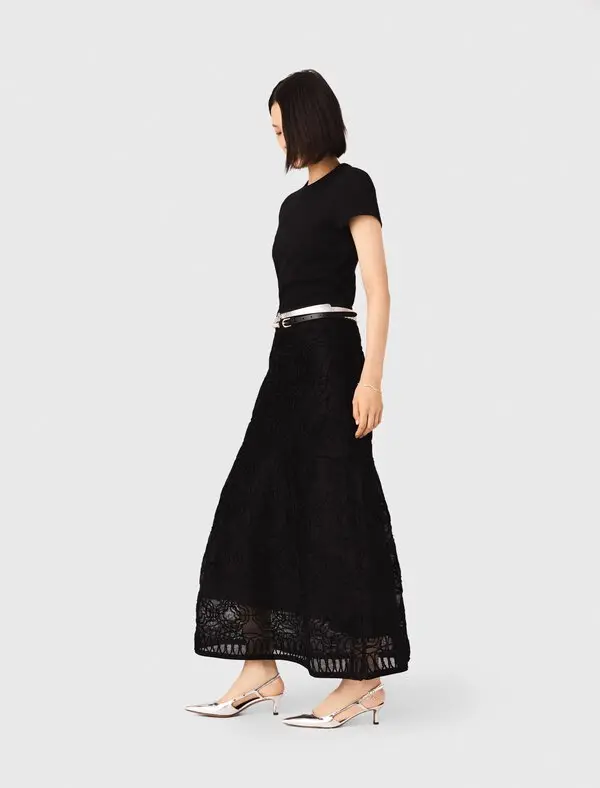 Maje Embroidered Basket-weave Knit Maxi Skirt