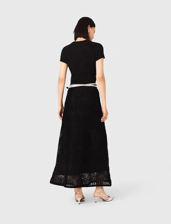 Maje Embroidered Basket-weave Knit Maxi Skirt