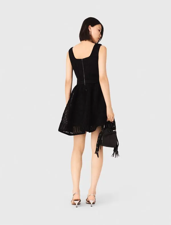 Maje Short Embroidered Basket Knit Skater Dress