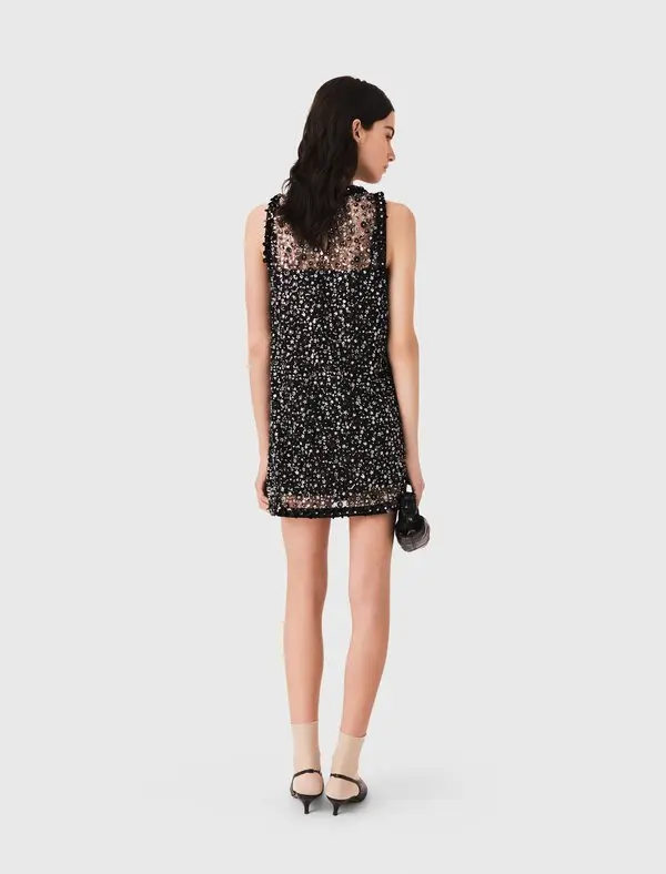 Maje Floral Sequin Embroidered Sleeveless Mini Dress