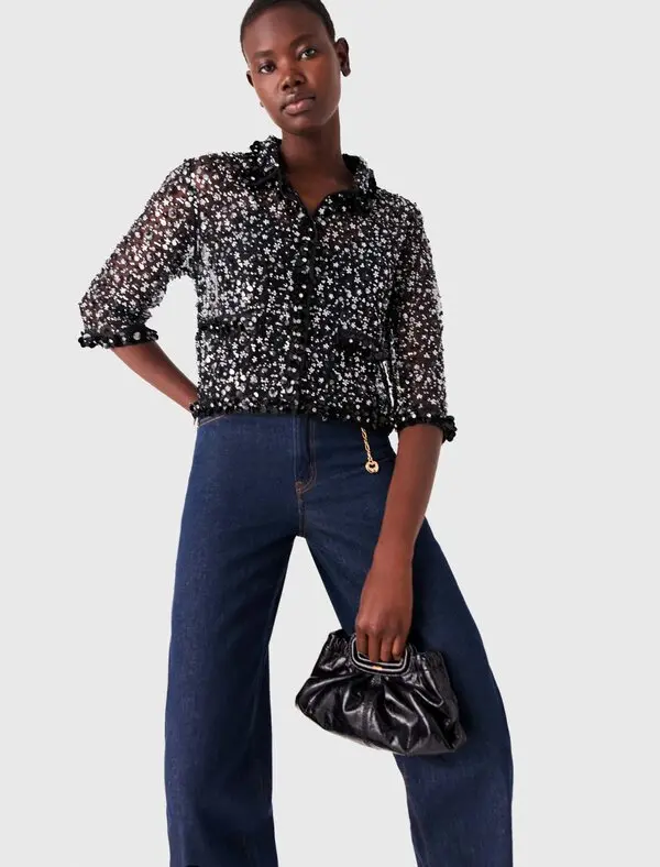 Maje Embellished Sequin Top