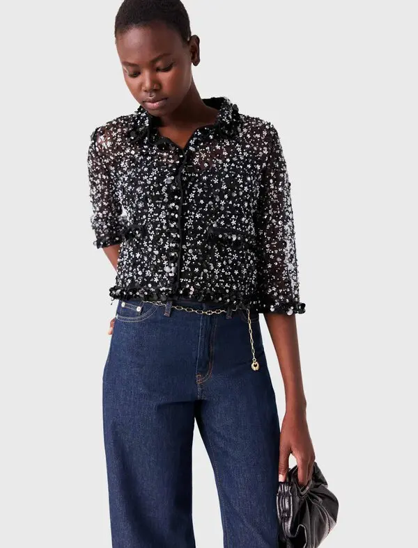 Maje Embellished Sequin Top