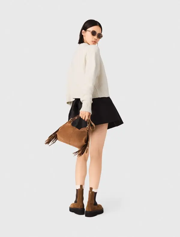 Maje Wool And Cashmere Sweater With Floral Brooch