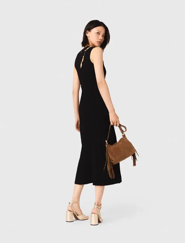 Maje Rib Knit Cutaway Maxi Dress With Metal Hardware