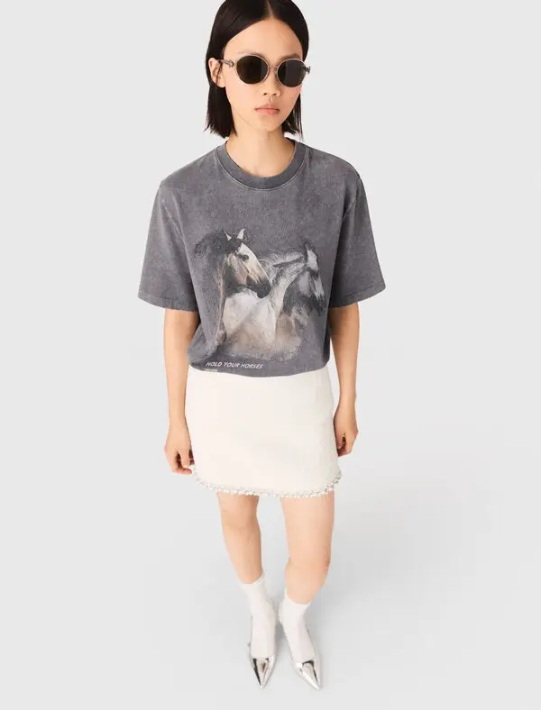 Maje Cotton Horse-print T-shirt