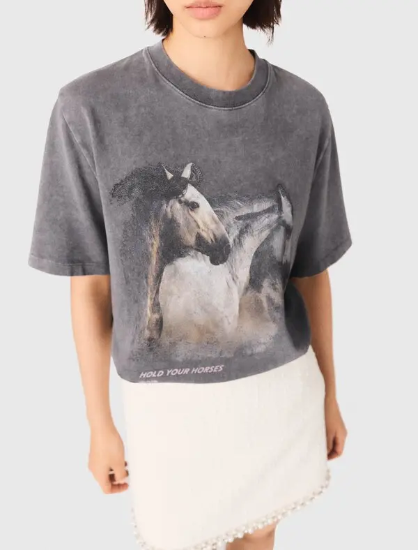 Maje Cotton Horse-print T-shirt