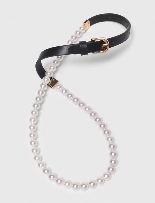 Maje Mixed Bead And Leather Belt