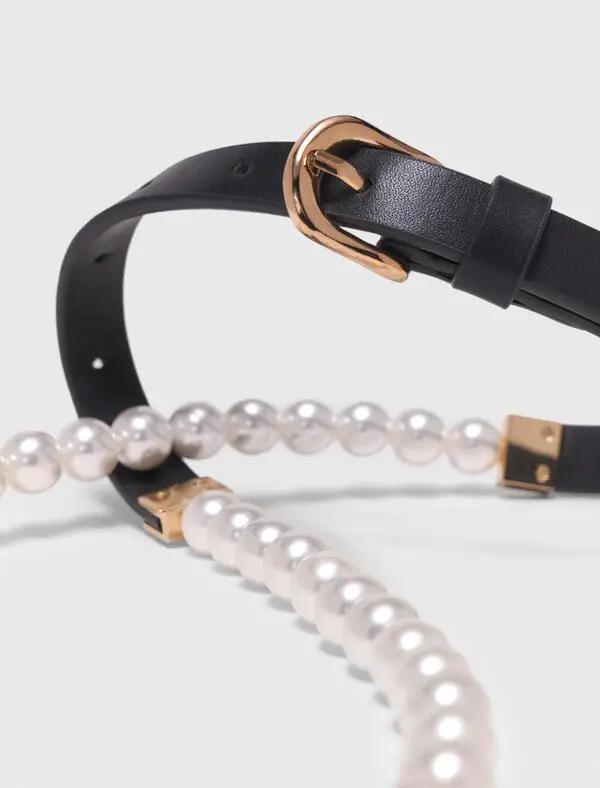 Maje Mixed Bead And Leather Belt