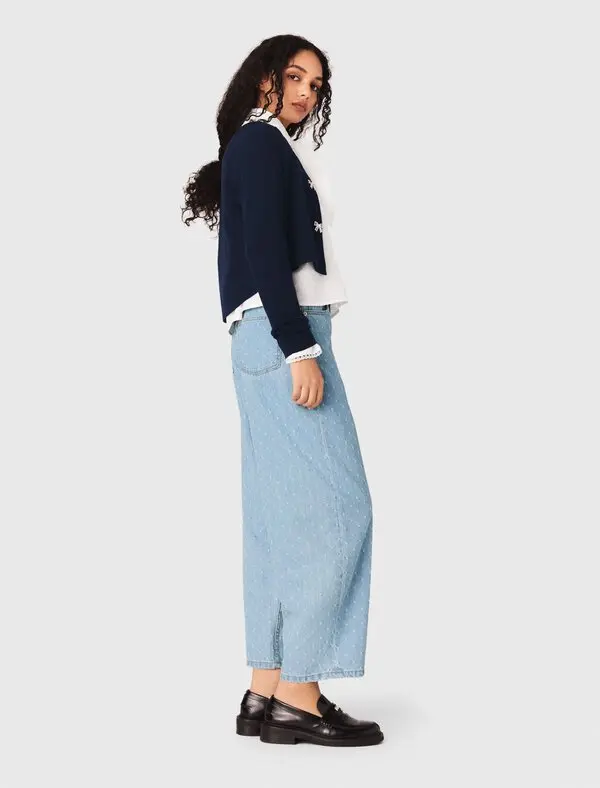 Maje Bow Jewellery Button Cropped Cardigan - Navy