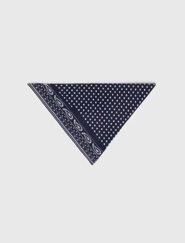 Maje Woman's Wool Reversible Triangle Scarf - Navy Polka Dot Bandana Print