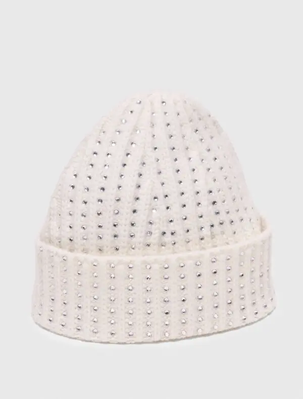 Maje Wool Rhinestone Beanie - Ecru