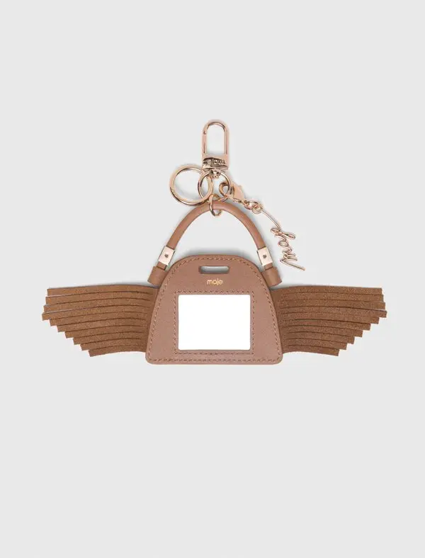 Maje Leather Miss M Mini Bag Charm With Mirror - Camel
