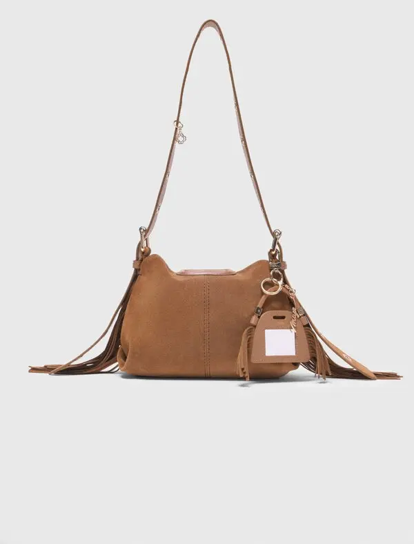 Maje Leather Mini Bag Charm With Fringe And Mirror