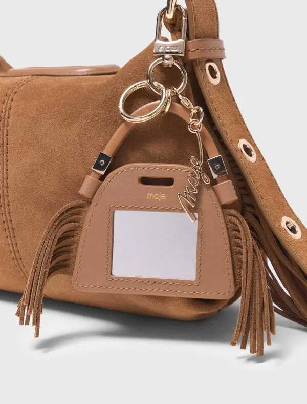 Maje Leather Mini Bag Charm With Fringe And Mirror