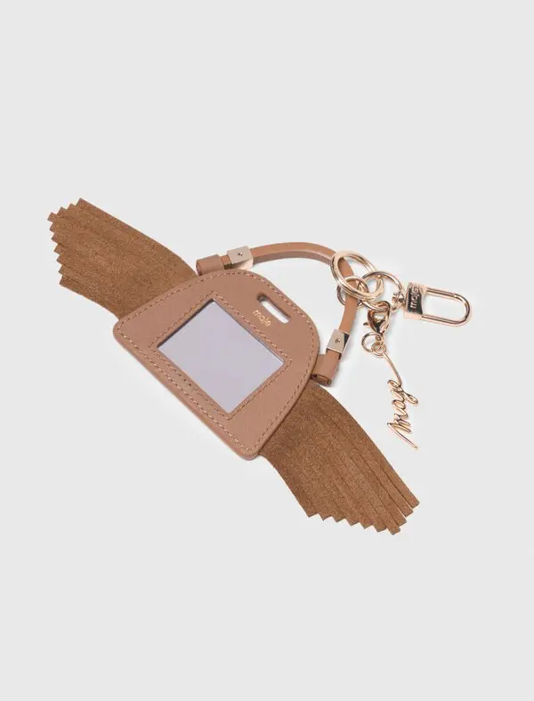 Maje Leather Mini Bag Charm With Fringe And Mirror