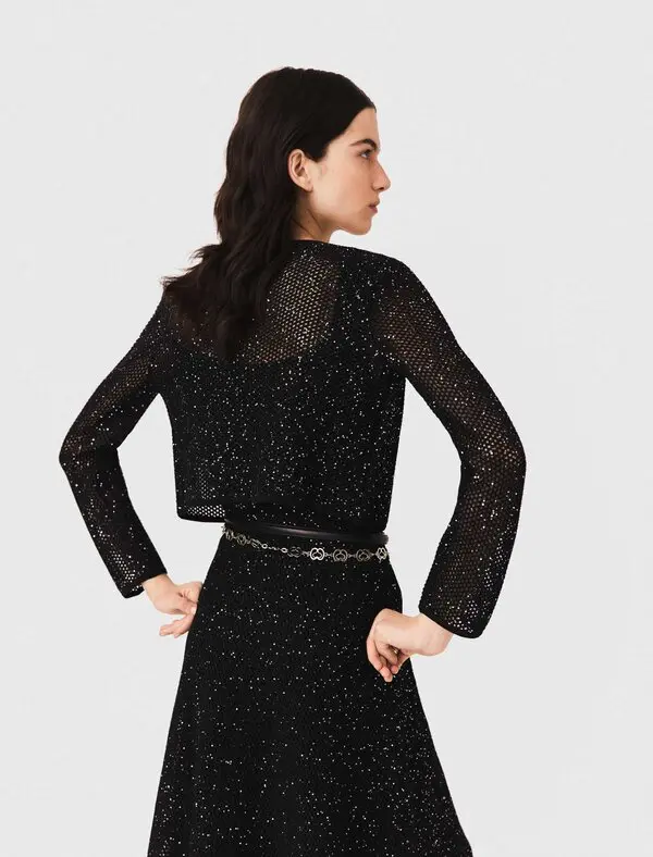 Maje Rhinestone Knit Cardigan - Black