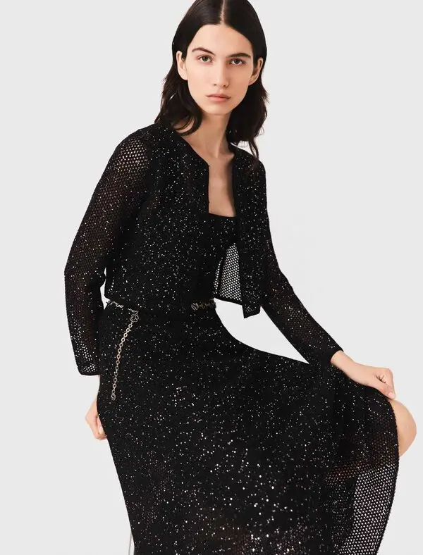 Maje Rhinestone Knit Cardigan - Black