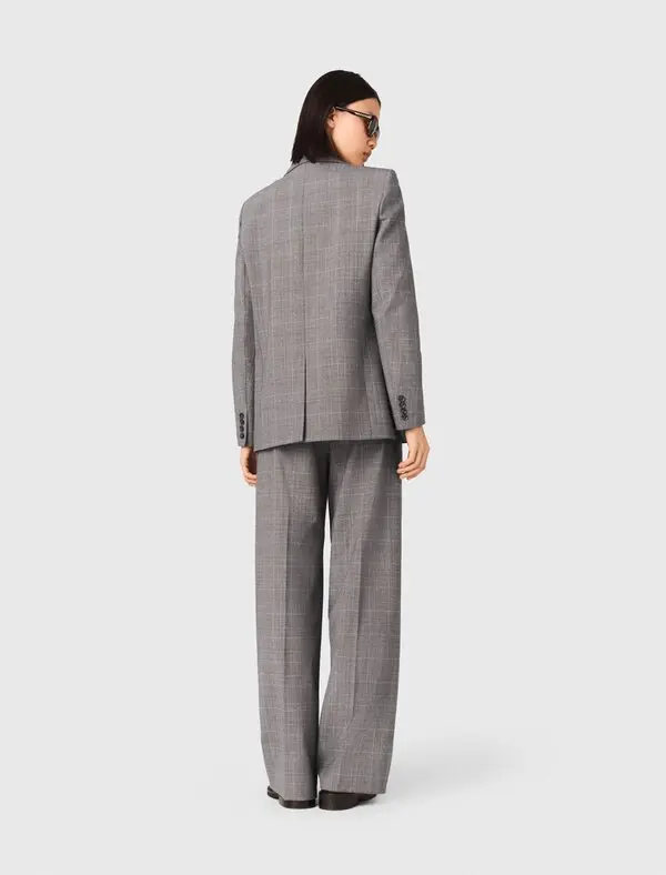 Maje Wool Checked Suit Jacket - Grey