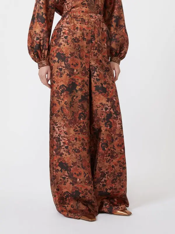 Max Mara Printed Wide-fit Silk Trousers