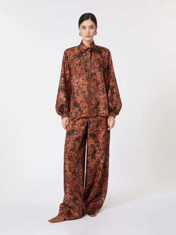 Max Mara Printed Wide-fit Silk Trousers