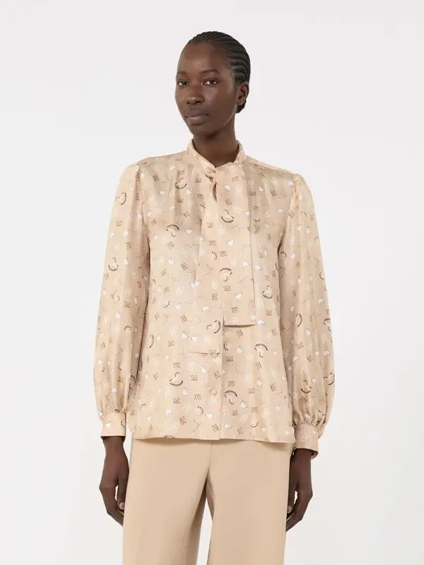 Max Mara Printed Silk Pussy-bow Shirt
