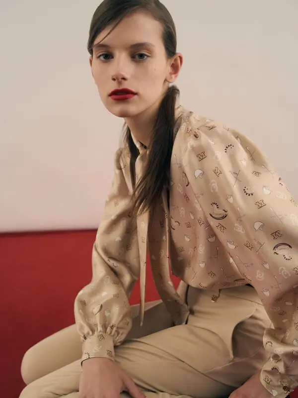 Max Mara Printed Silk Pussy-bow Shirt