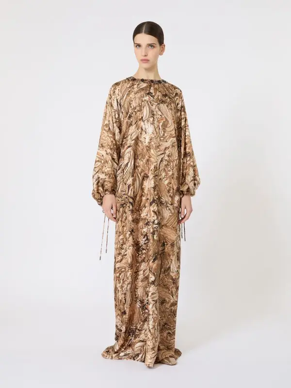 Max Mara Printed Silk Maxi Dress - Gold