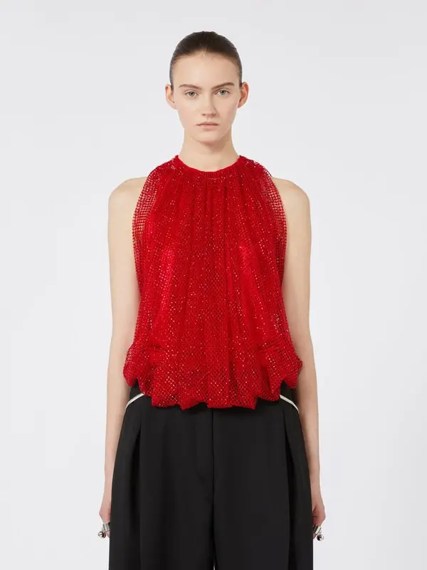 Max Mara Mesh Top With Crystals - Red
