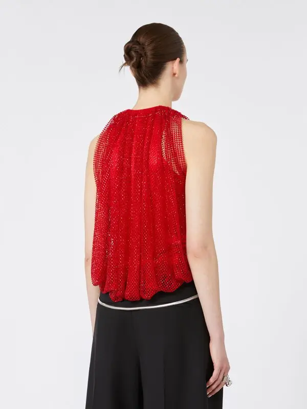 Max Mara Mesh Top With Crystals - Red