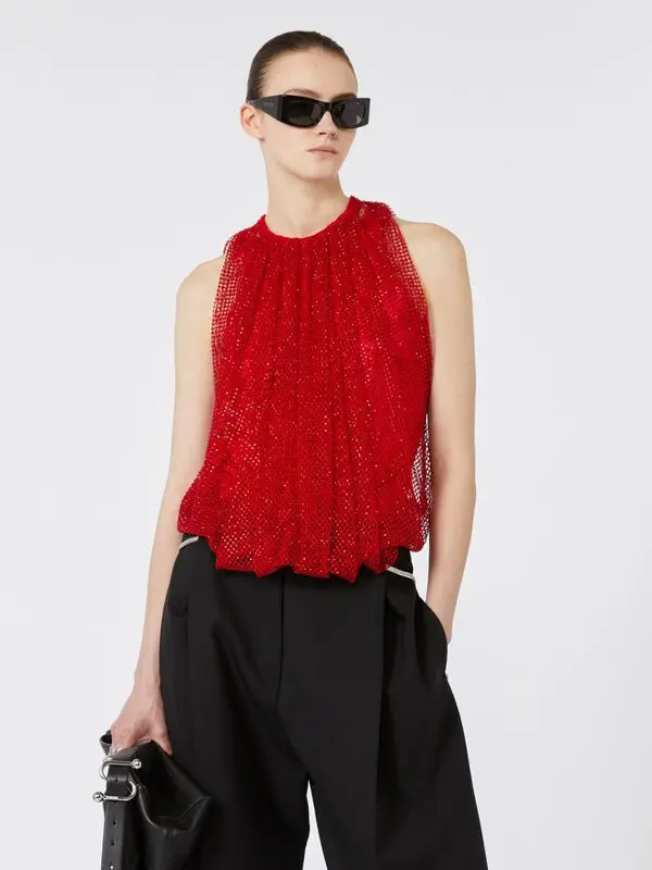 Max Mara Mesh Top With Crystals - Red