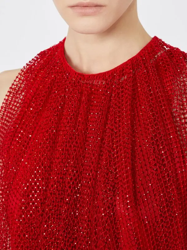 Max Mara Mesh Top With Crystals - Red