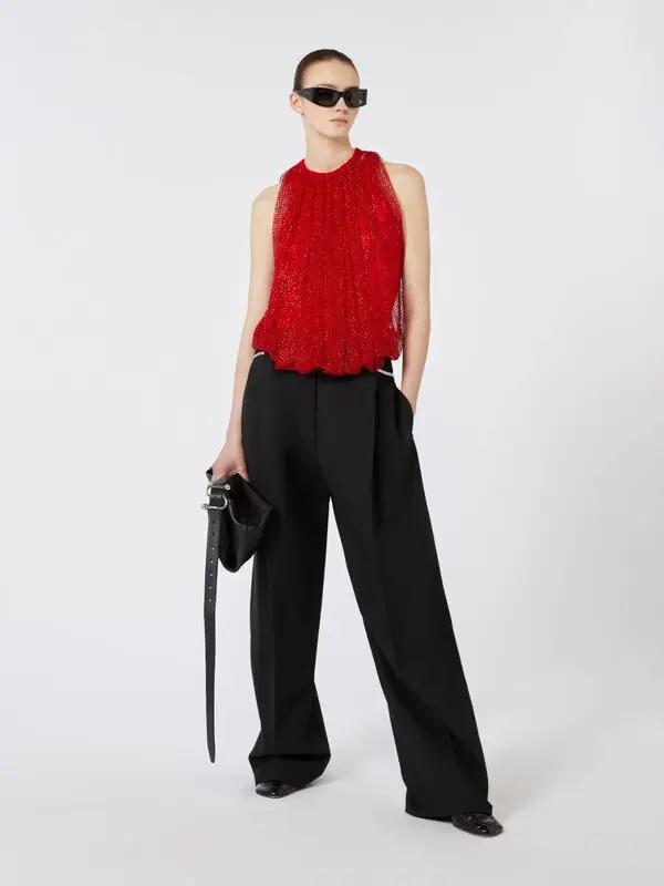 Max Mara Mesh Top With Crystals - Red