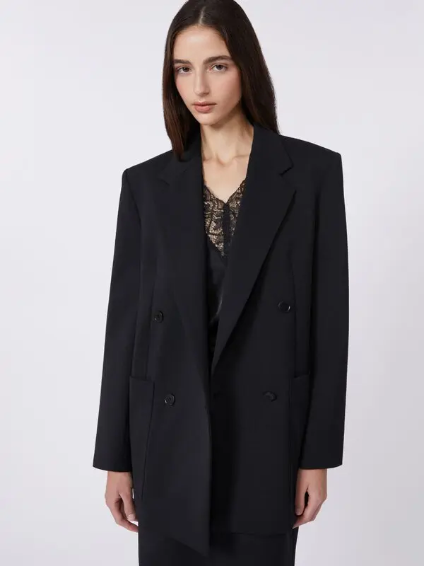 Max Mara Technical Wool Gabardine Double-breasted Blazer