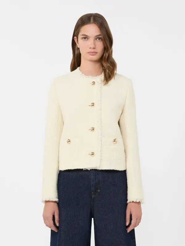 Max Mara Wool-blend Cropped Jacket With Fringed Trims - Ecru