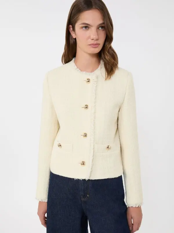 Max Mara Wool-blend Cropped Jacket With Fringed Trims - Ecru