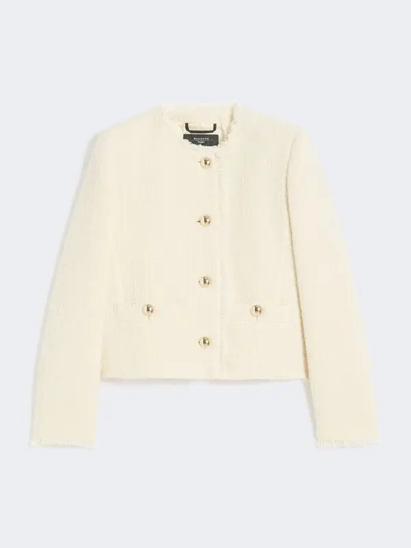 Max Mara Wool-blend Cropped Jacket With Fringed Trims - Ecru