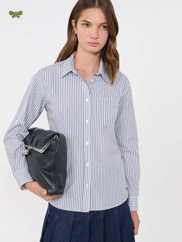 Max Mara Striped Cotton Poplin Shirt - Navy